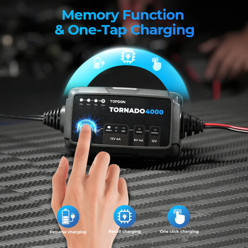 TOPDON Tornado 4000 | Smart Battery Charger | 6V/12V | 4A | IP65 ...