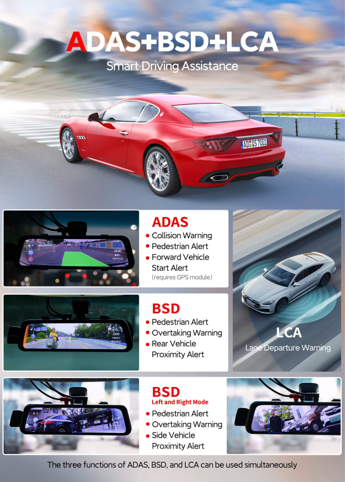 4-Lens Mirror Dash Cam 360° ADAS Smart Driving Recorder - autosupply.co.za